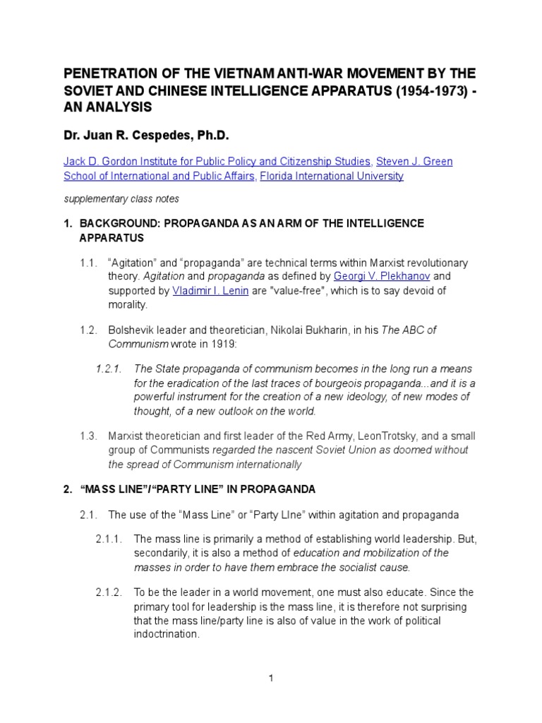 Penetration of The Vietnam Anti-War Movement by The Soviet and Chinese ...