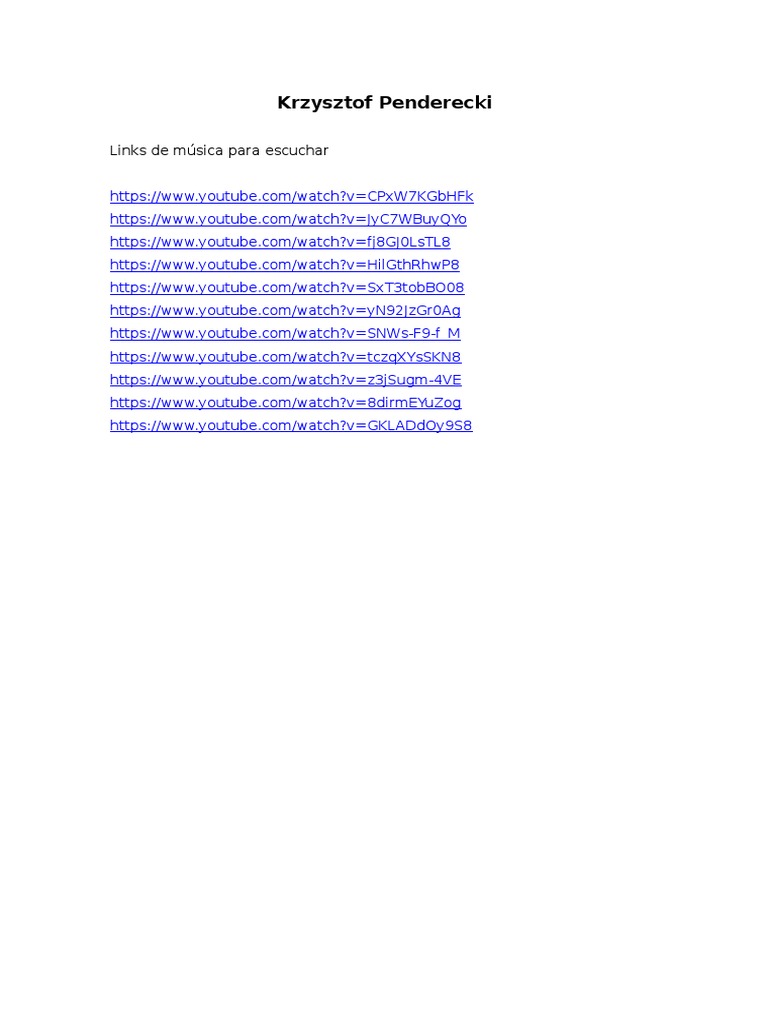 Krzysztof Penderecki: Links de Música para Escuchar | PDF