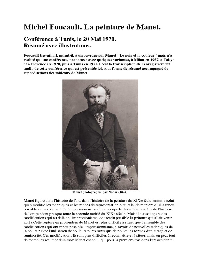 PDF Michel Foucault Conference Sur Manet | PDF | Sciences sociales ...