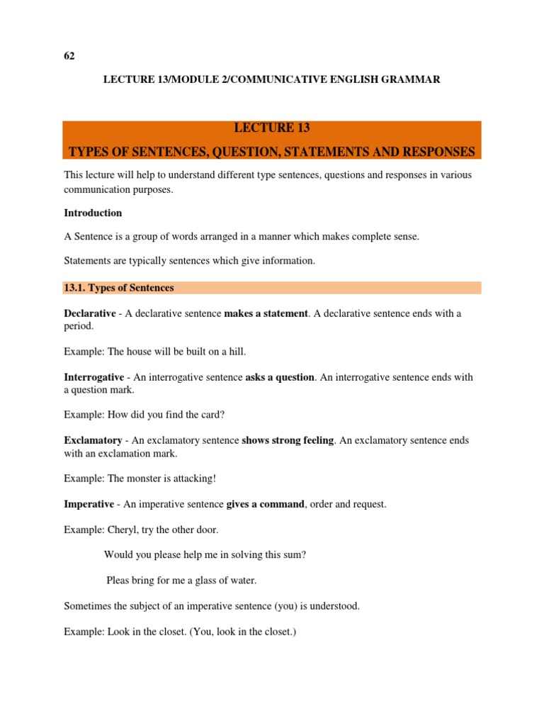 Types of Sentences Questions | PDF | Question | Style (Fiction)