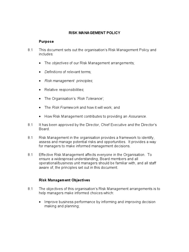Risk Management Policy Overview | PDF | Risk | Risk Management