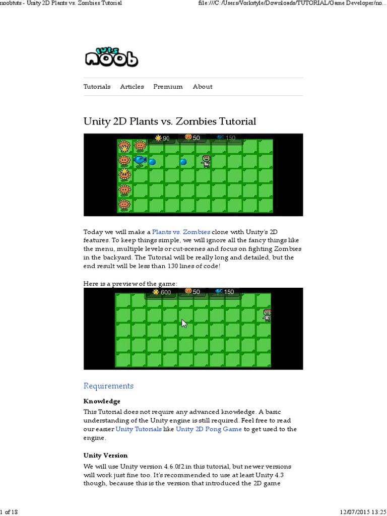 Noobtuts - Unity 2D Plants Vs | PDF | Adobe Photoshop | Computing