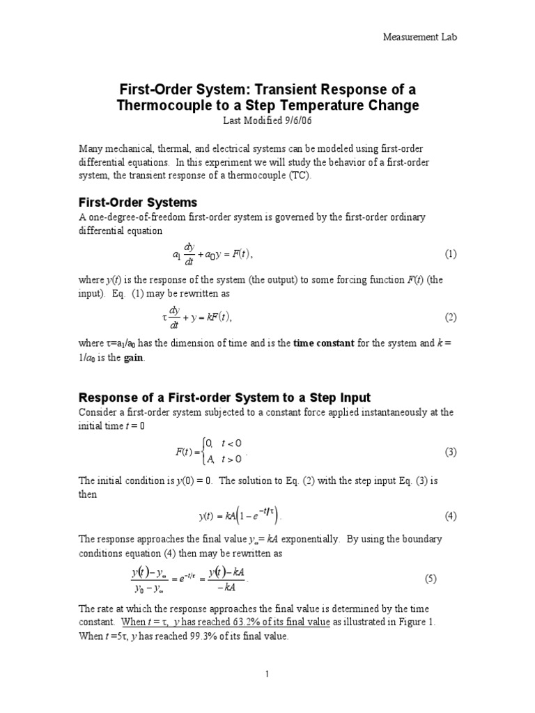 First-Order System: Transient Response of A Thermocouple To A Step ...