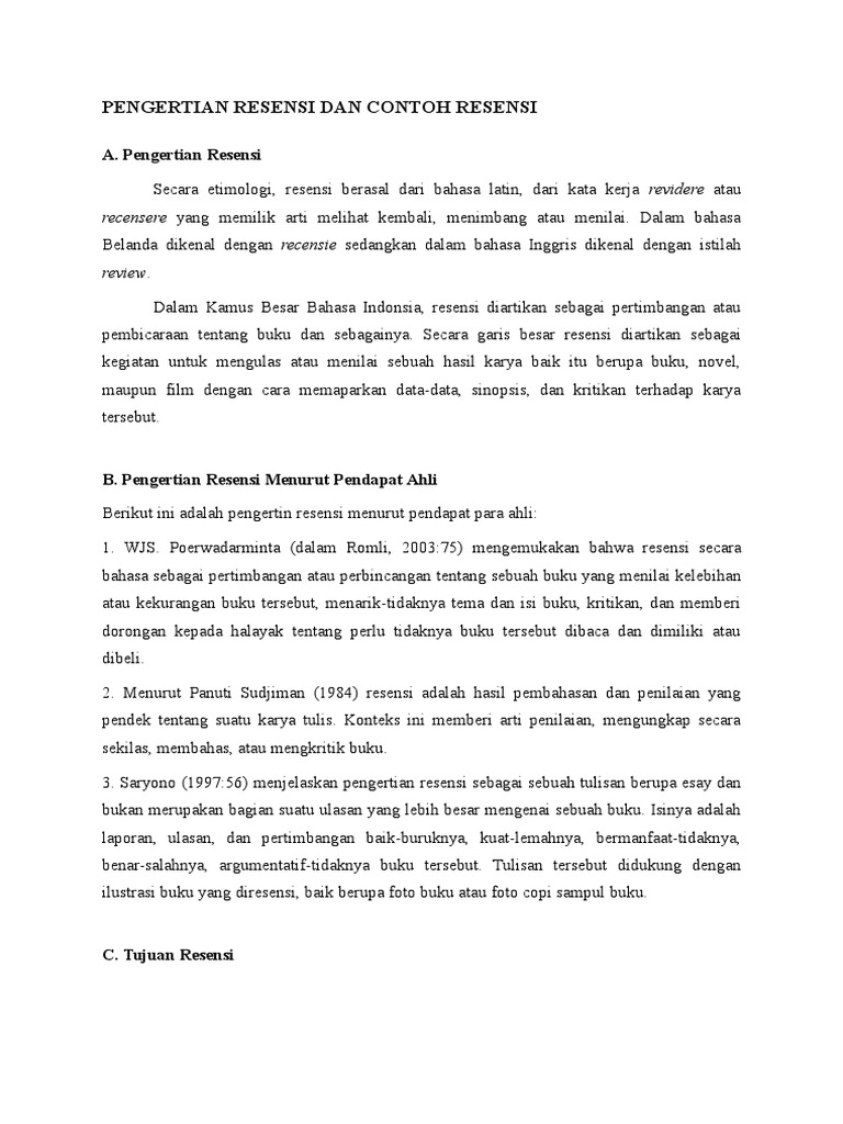 Pengertian Resensi Dan Contoh Resensi | PDF