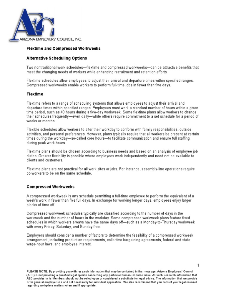 SAMPLE Flextime and Compressed Workweeks Guidance | PDF | Overtime ...