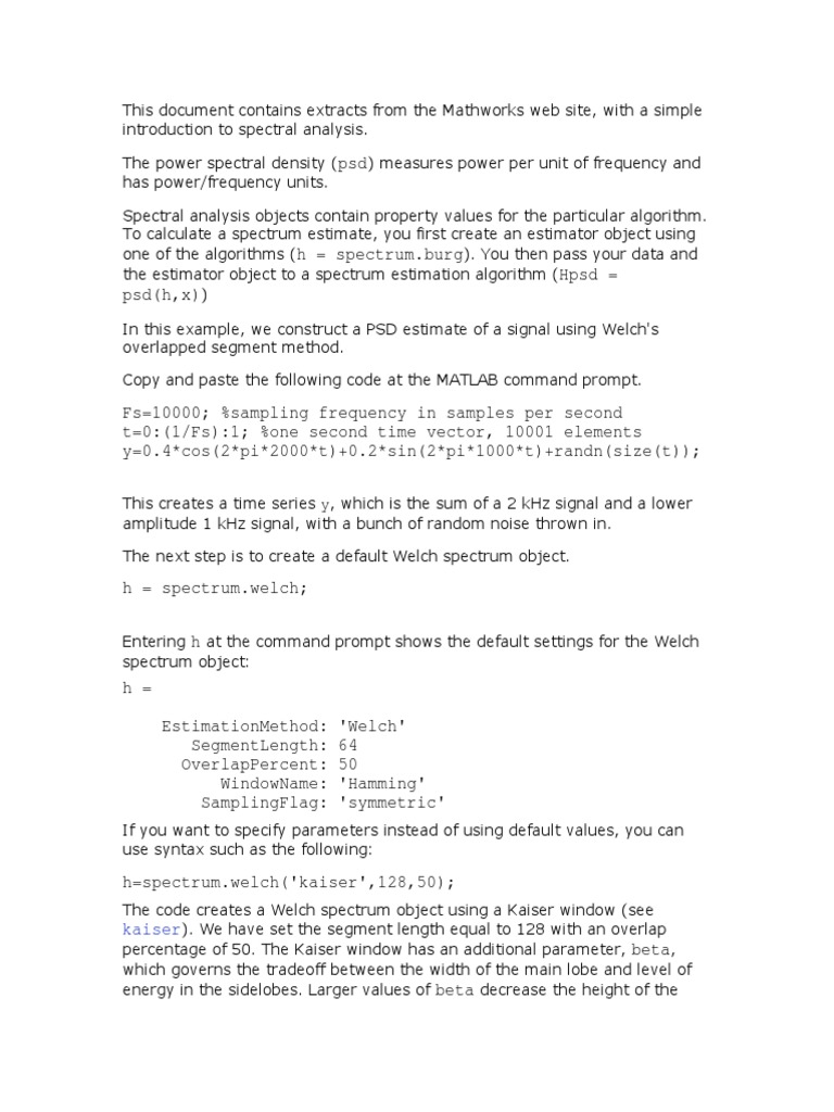Power Spectral Density Matlab | PDF | Spectral Density | Telecommunications Engineering