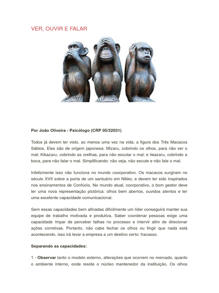 Os Três Macacos | Download grátis PDF | Japão | Unidade de Tratamento ...