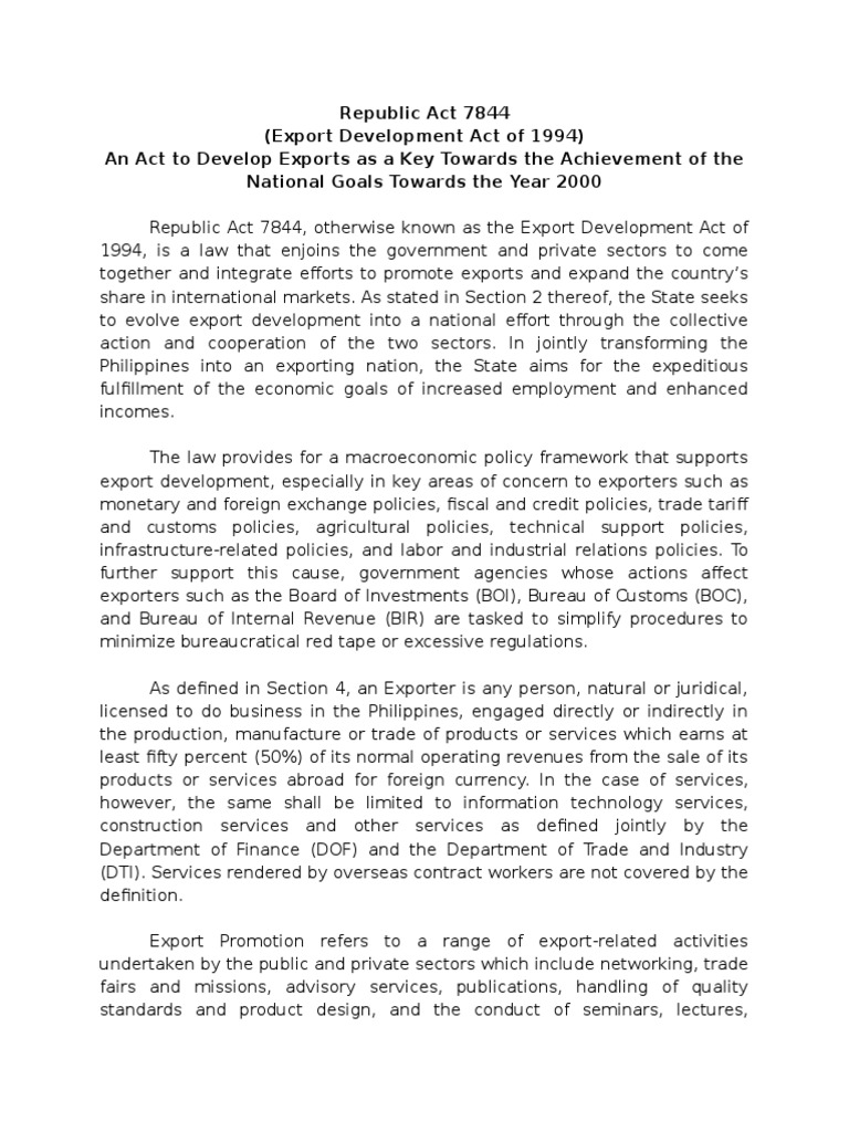 Export Development Act of 1994 | PDF | Exports | Tax Credit