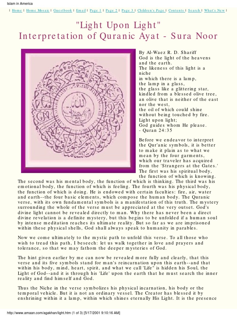 Light Upon Light Interpretation of Quranic Ayat - Sura Noor | PDF ...