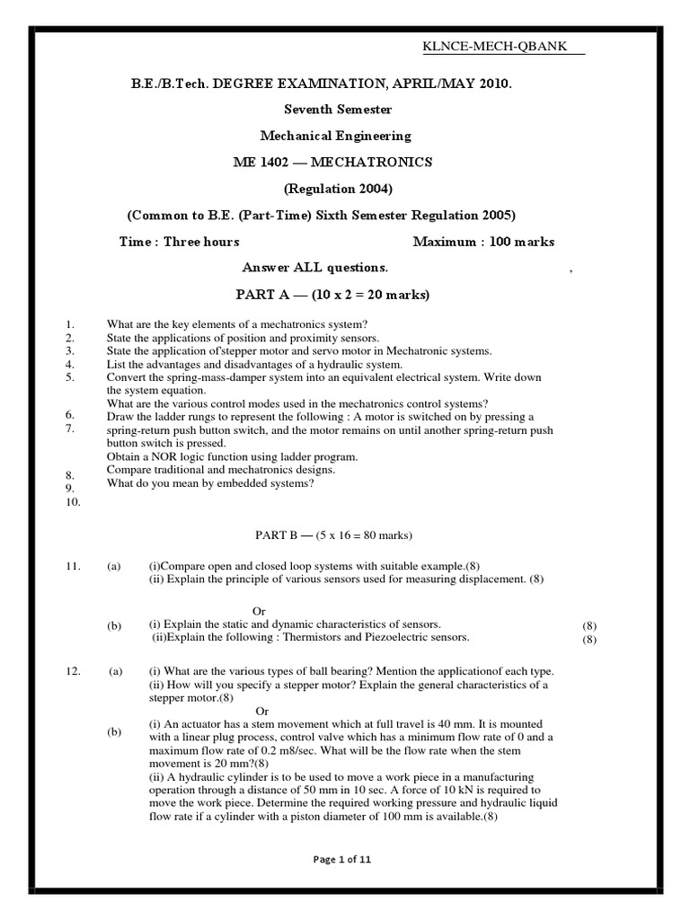 Mechatronics Question Bank | PDF | Programmable Logic Controller | Belt ...