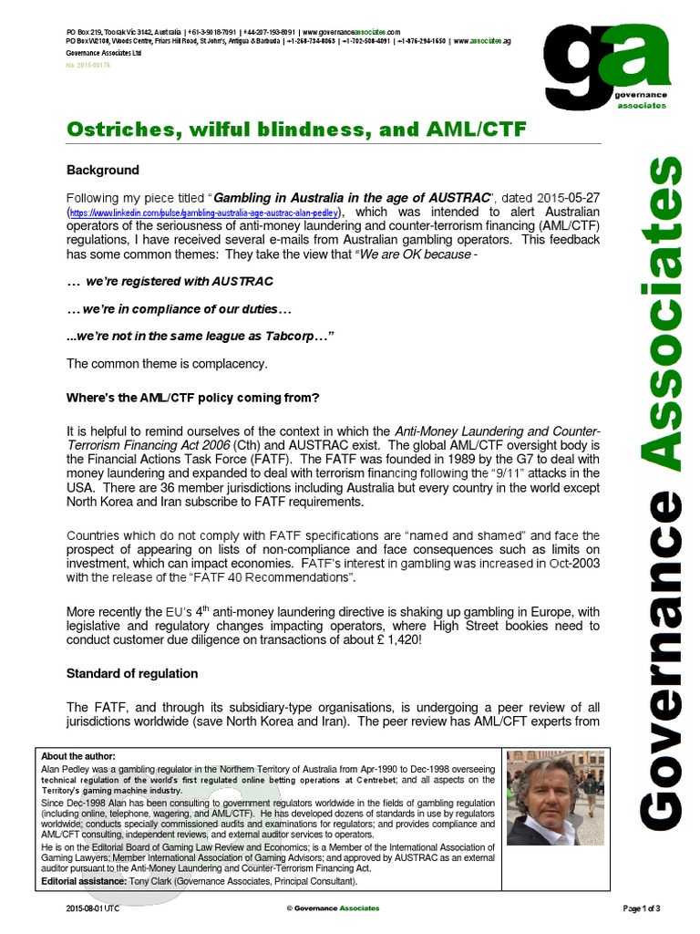 Ostriches, Wilful Blindness, and AML/CFT | PDF | Financial Action Task Force On Money Laundering ...