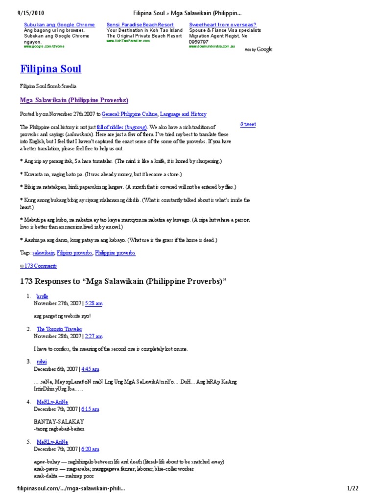 Mga Salawikain (Philippine Proverbs) | PDF