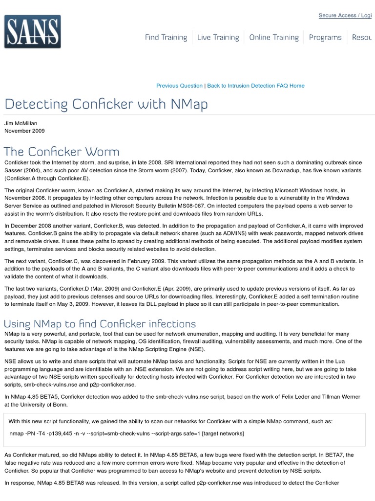 Detecting Conficker Worm With NMap | PDF | Computer Architecture ...