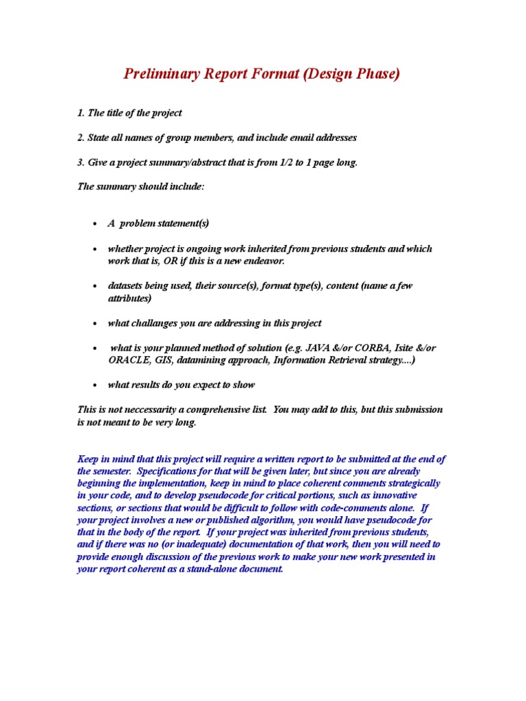 Preliminary Report Format (Design Phase) | PDF