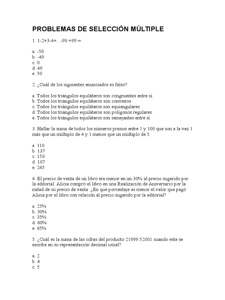 Problemas de Selección Múltiple | PDF | Triángulo | Matemática Elemental