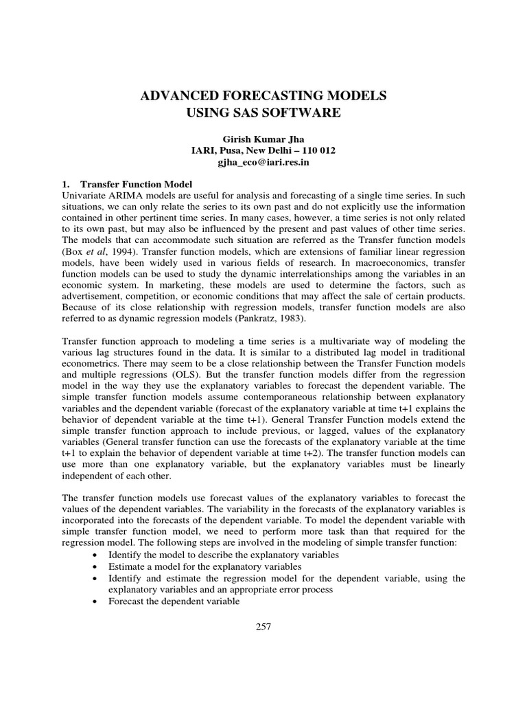 Advanced Forecasting Models Using Sas Software Pdf Linear Regression Regression Analysis