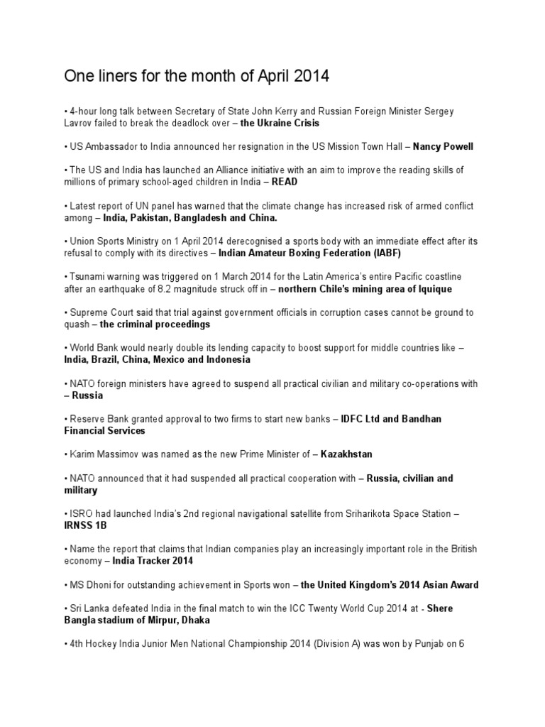 One Liners For The Month of April 2014: India, Brazil, China, Mexico ...