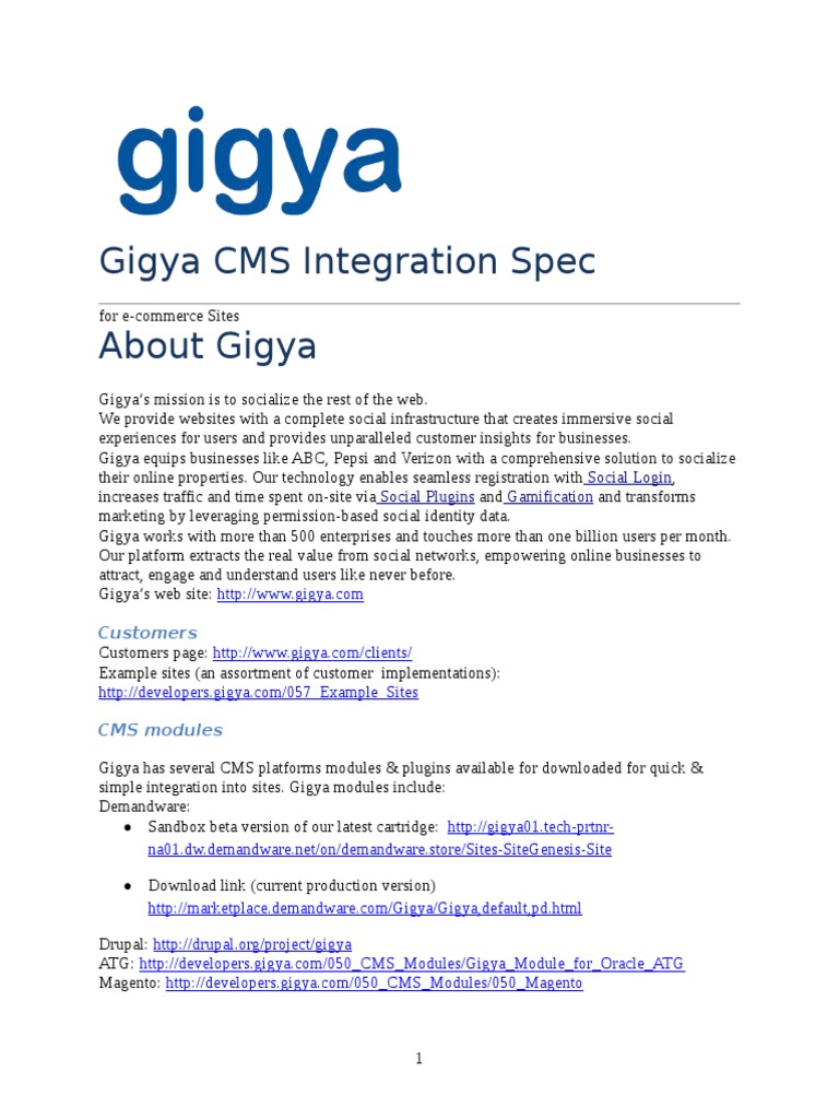 Gigya Specification For Commerce Integration | PDF | Email | User ...