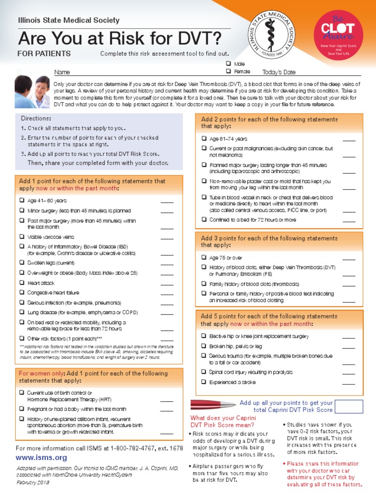 Caprini DVT Risk Assessment | PDF | Thrombosis | Embolism