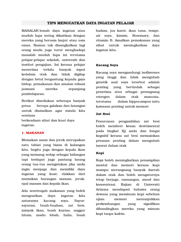 Tips Kuatkan Daya Ingatan Pelajar | PDF | Gaya Hidup