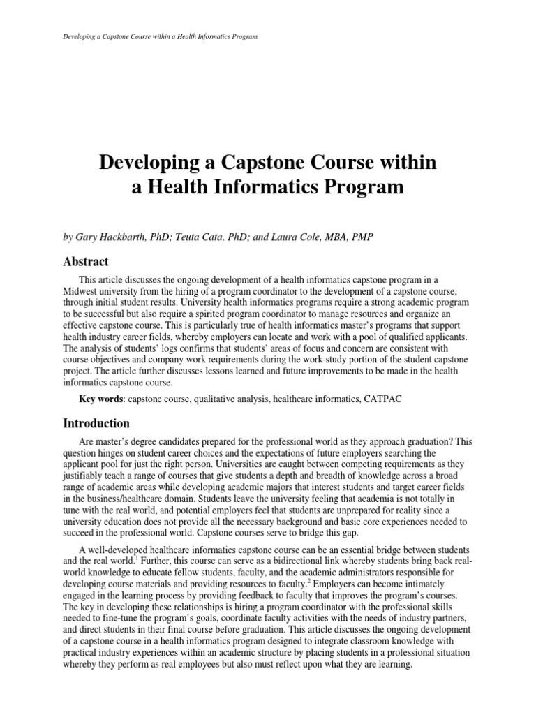 Developing A Capstone Project | PDF | Health Informatics | Electronic ...