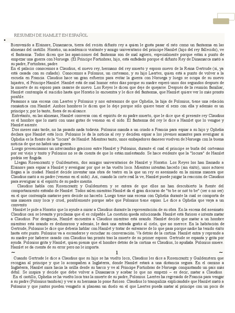 Resumen de Hamlet en Español | PDF | William Shakespeare | Science