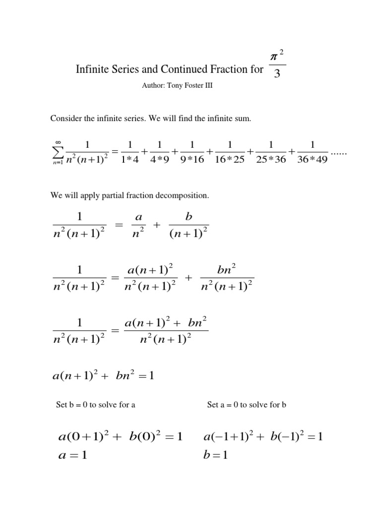 Pi Squared Divided by 3, Infinite Series and Continued Fraction | PDF