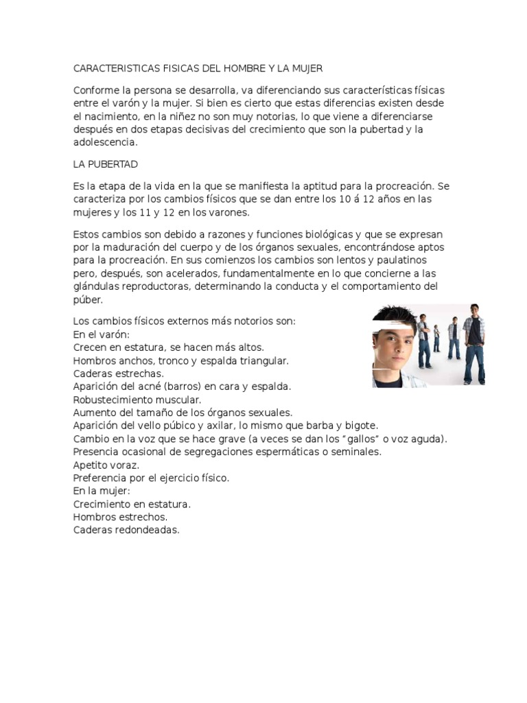 Caracteristicas Fisicas Del Hombre y La Mujer | PDF | Pubertad ...