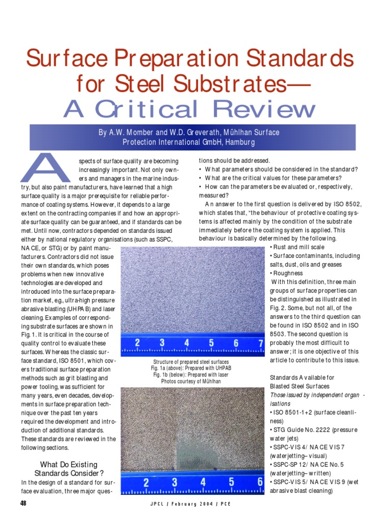 Surface Preparation Standards For Steel Substrates A Critical Review ...