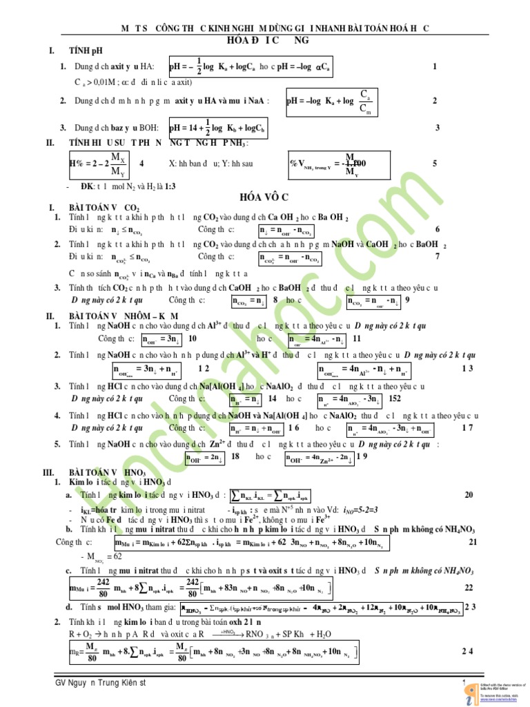 58 Công Thức Giải Nhanh Hóa Học | PDF