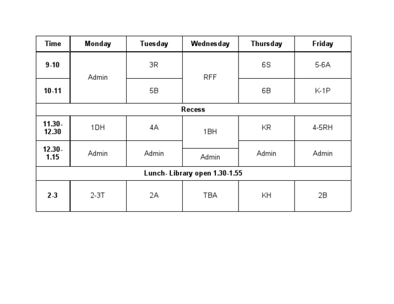 Library Timetable 2010 | PDF