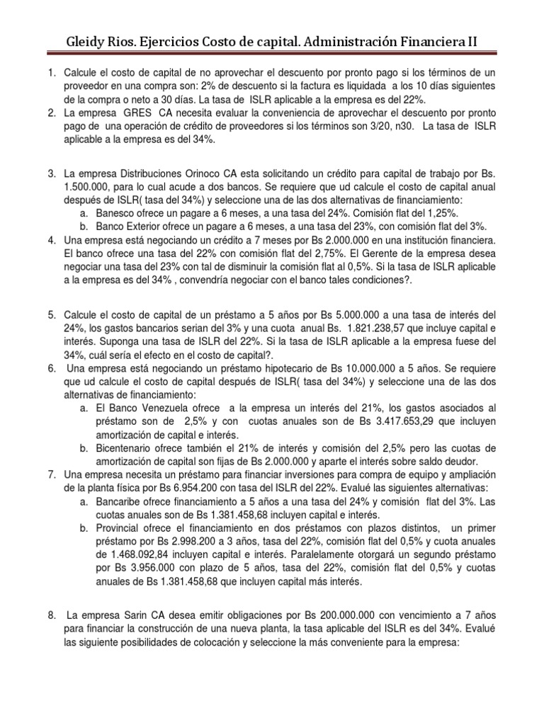 Ejercicios Costo de Capital PDF | PDF | Acciones preferentes ... Ejercicios Costo de Capital PDF | PDF | Acciones preferentes ...