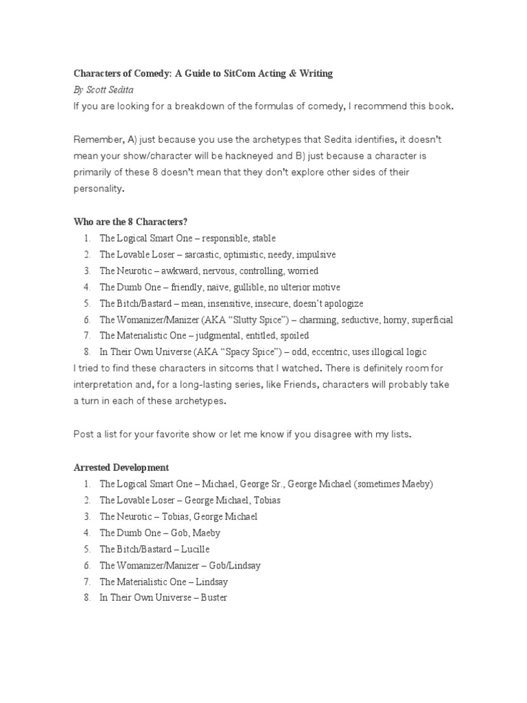 Eight Sitcom Character Archetypes | PDF | General Fiction