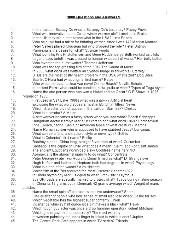 1000 Trivia Questions and Answers | PDF | Art