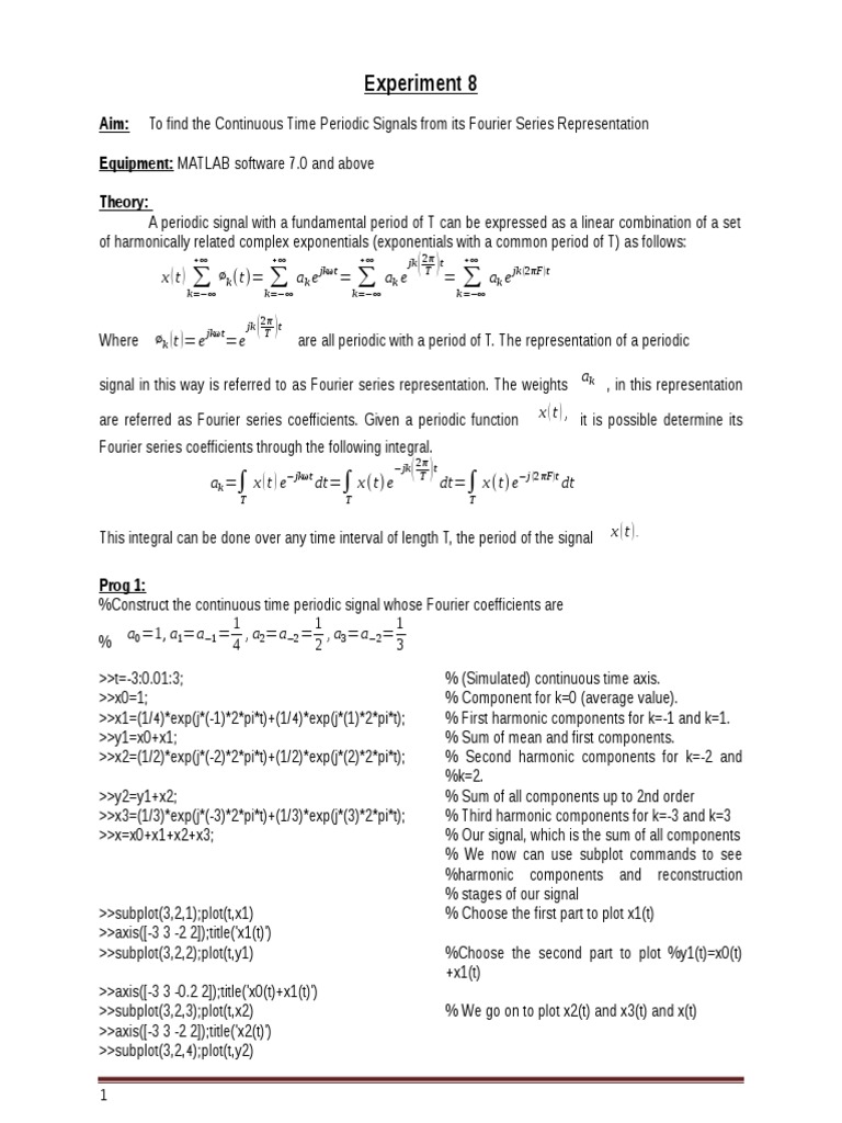 Experiment 8 | PDF | Fourier Transform | Fourier Series