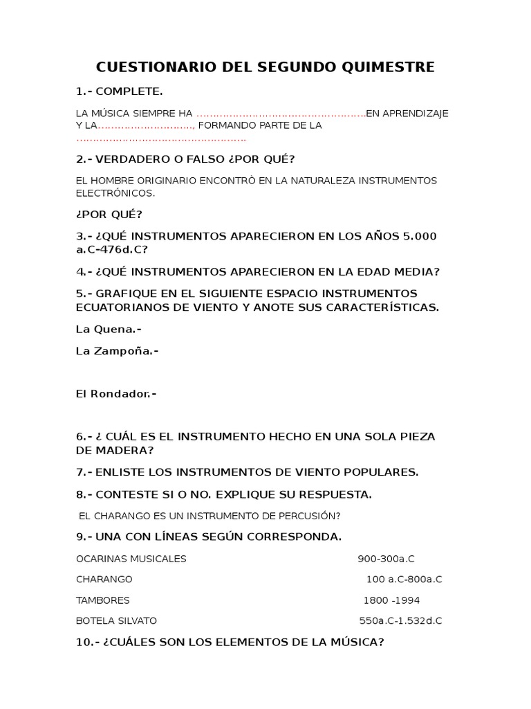 Cuestionario De Educacion Artística | Pdf