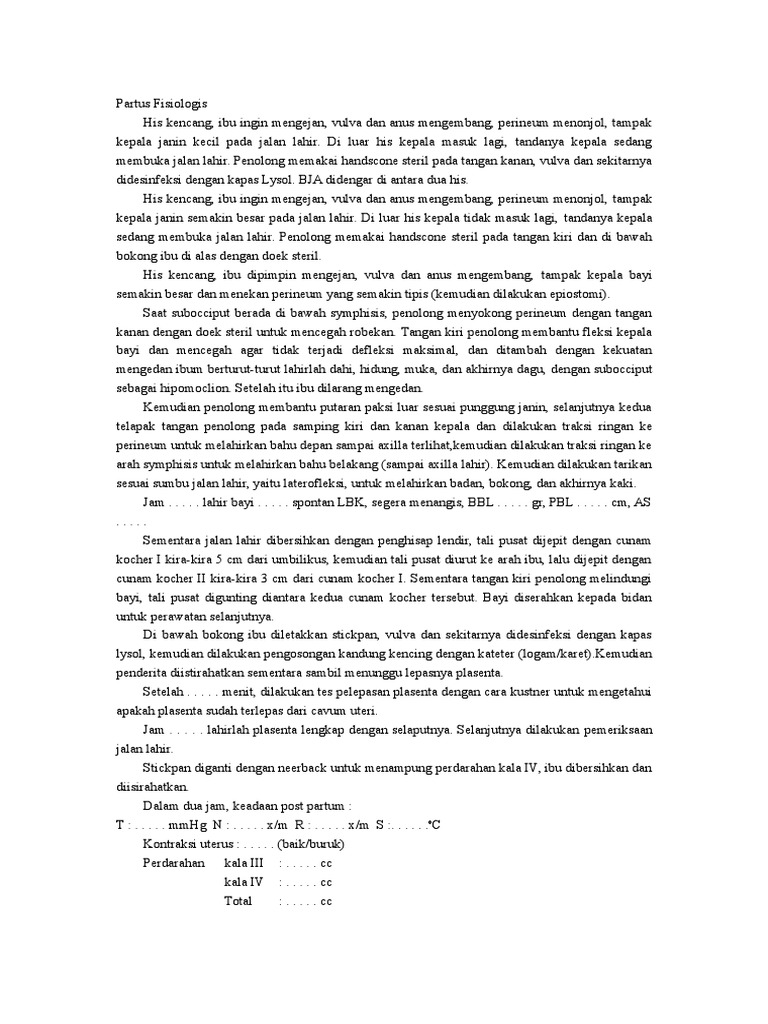 Proses Partus Fisiologis dan APN | PDF