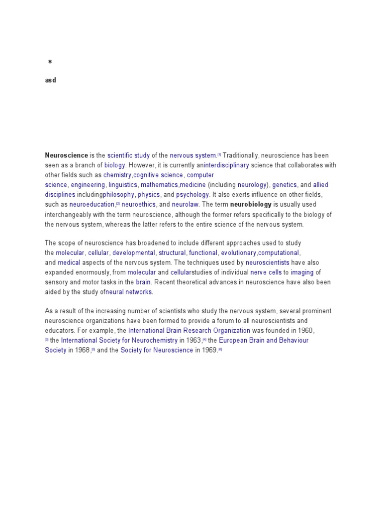 Interdisciplinary Neuroscience Overview | PDF