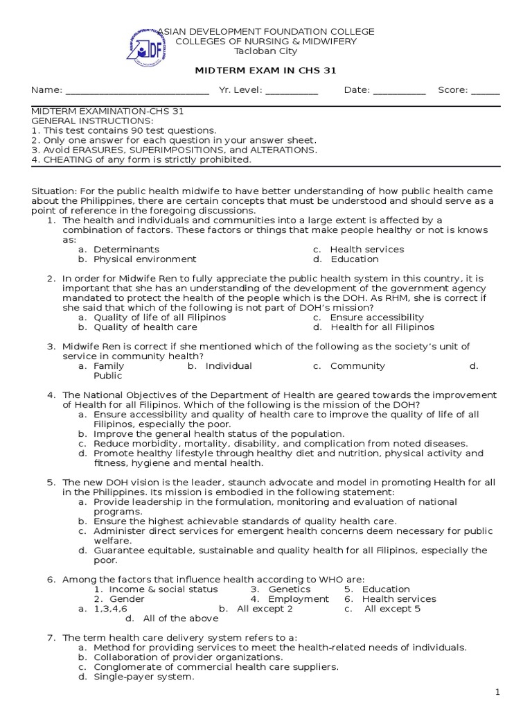 Community Health Midterm Exam Questions | PDF | Health Professional ...