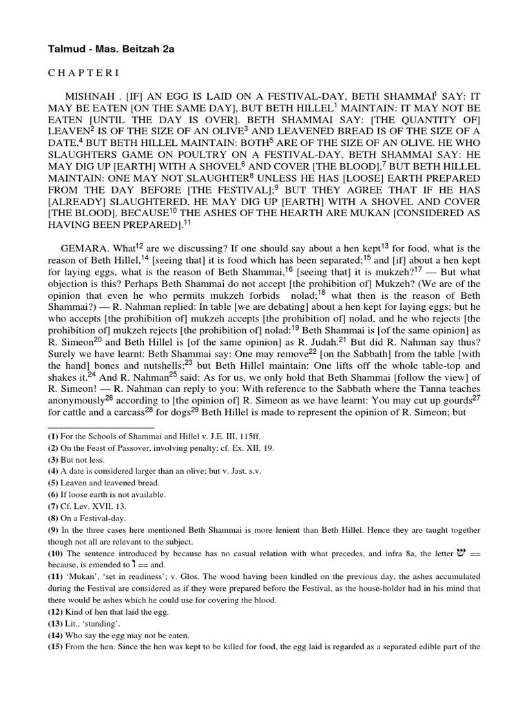 Talmud - Mas. Beitzah 2a Chapteri Mishnah | PDF