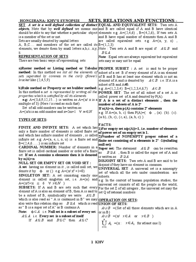 Sets Relations And Functions Synopsis Pdf Function Mathematics 6032