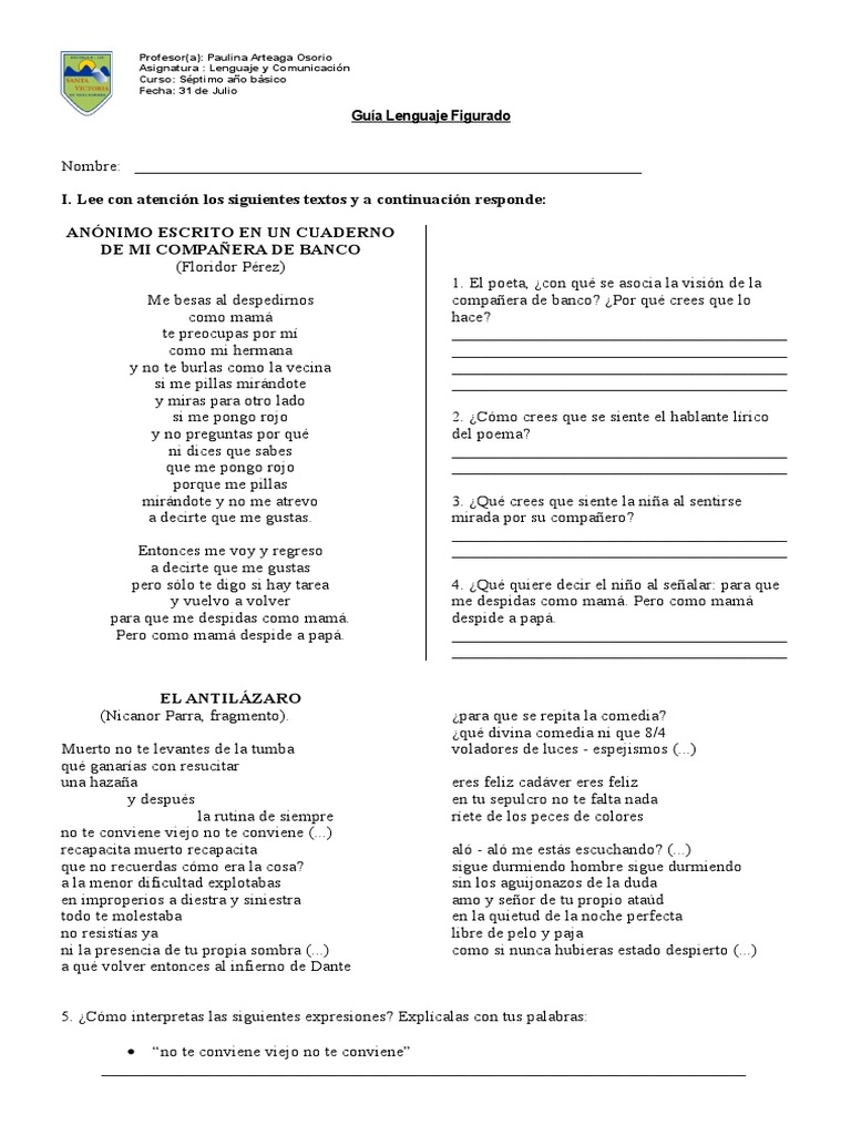 Guía Lenguaje Figurado Poemas | PDF