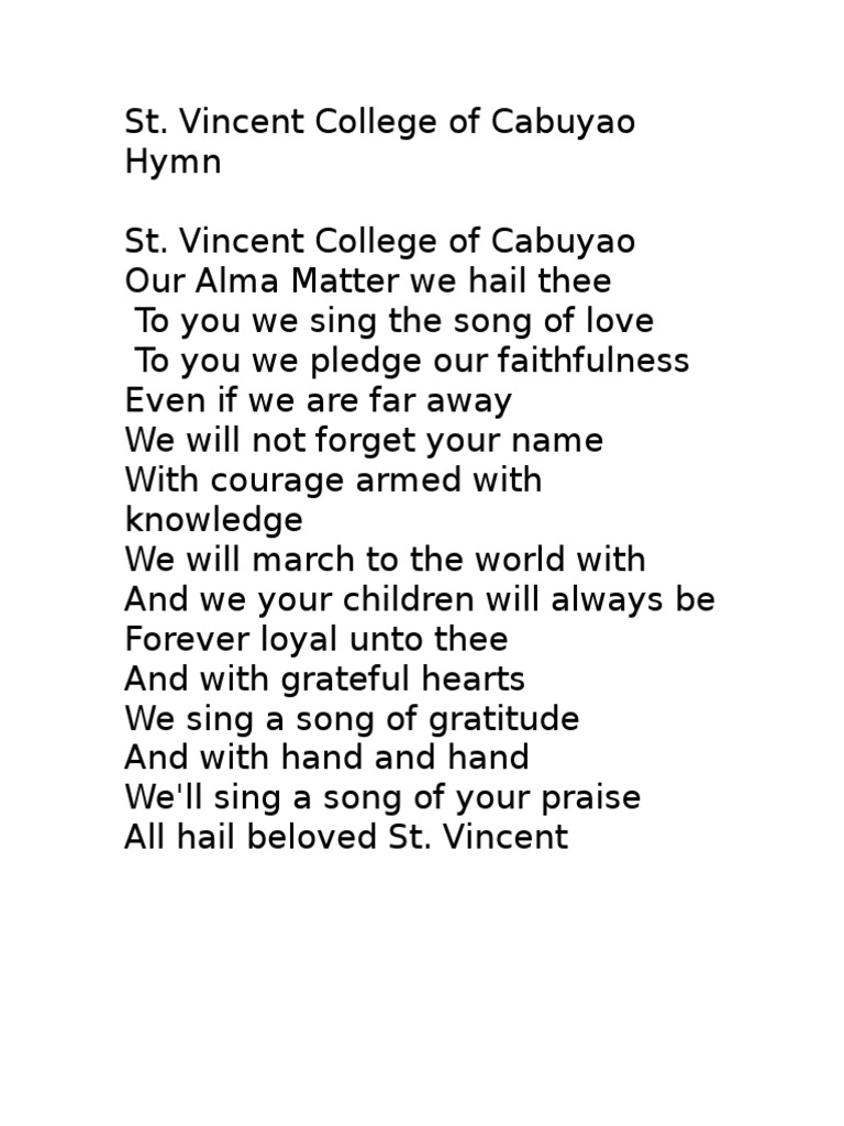 St. Vincent College of Cabuyao Hymn | PDF