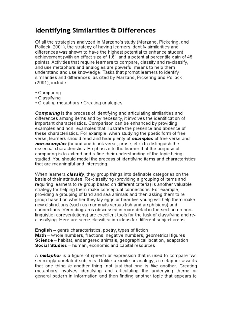 Identifying Similarities & Differences | PDF | Metaphor | Analogy