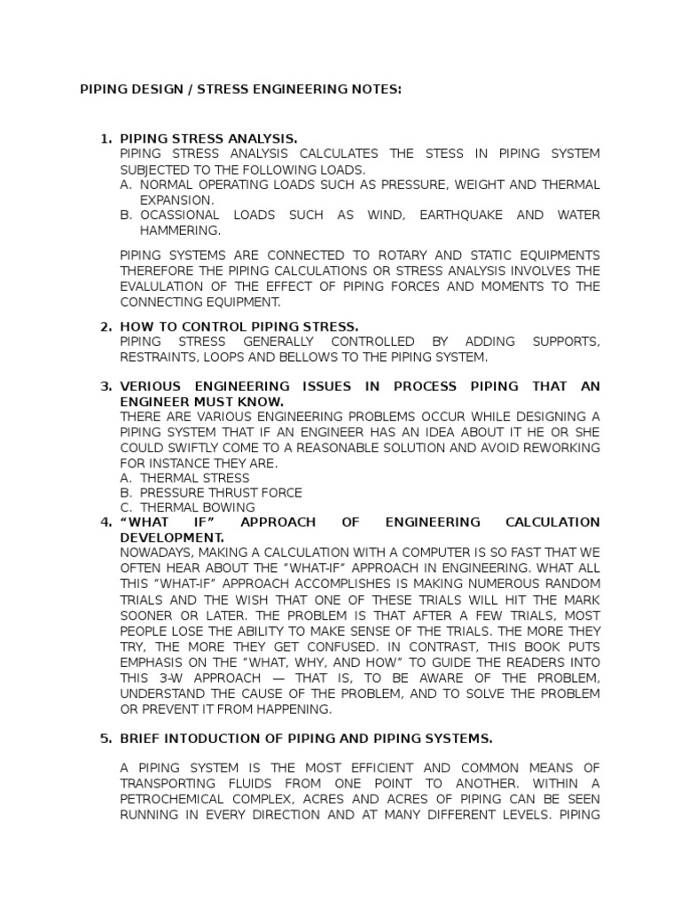 Piping Design Notes Mandatory | PDF | Pipe (Fluid Conveyance) | Stress ...