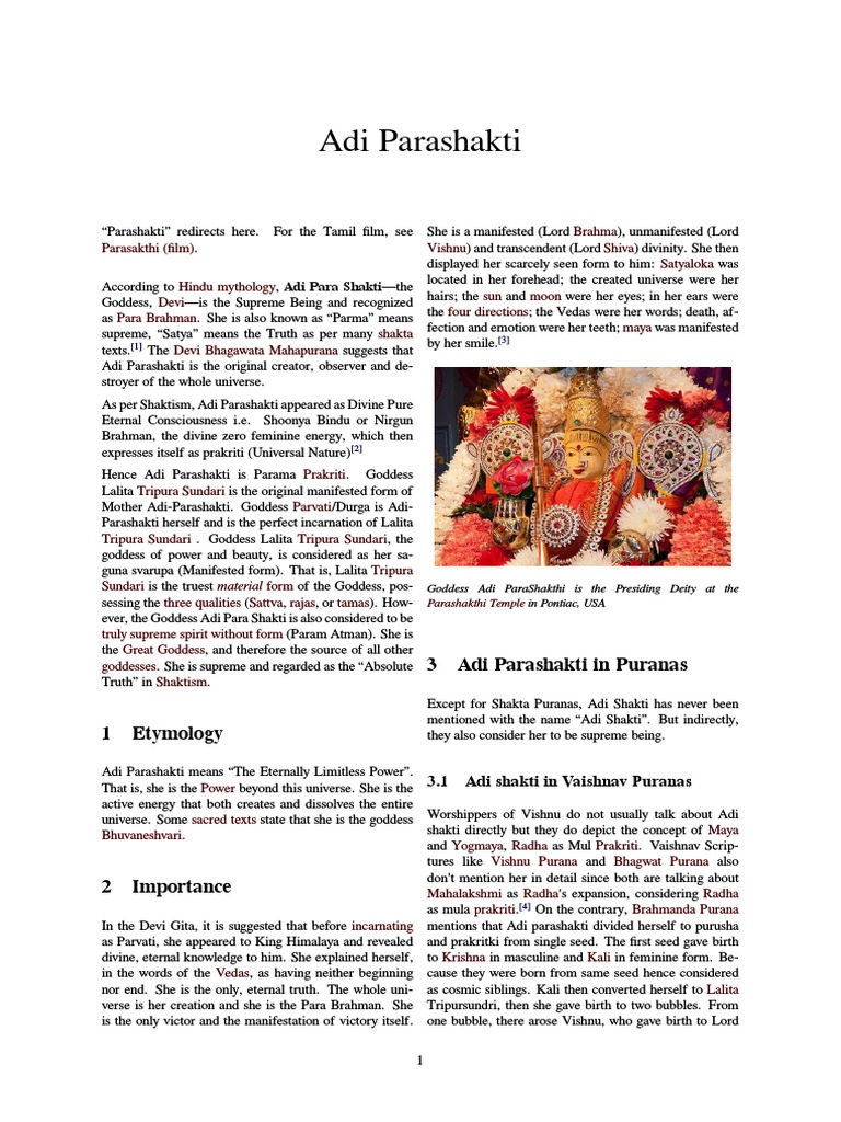 Adi Parashakti | PDF | Devi | Hindu Iconography