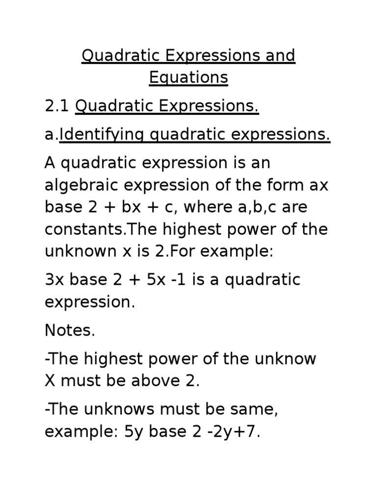 Quadratic Expressions and Equations | PDF | Quadratic Equation ...