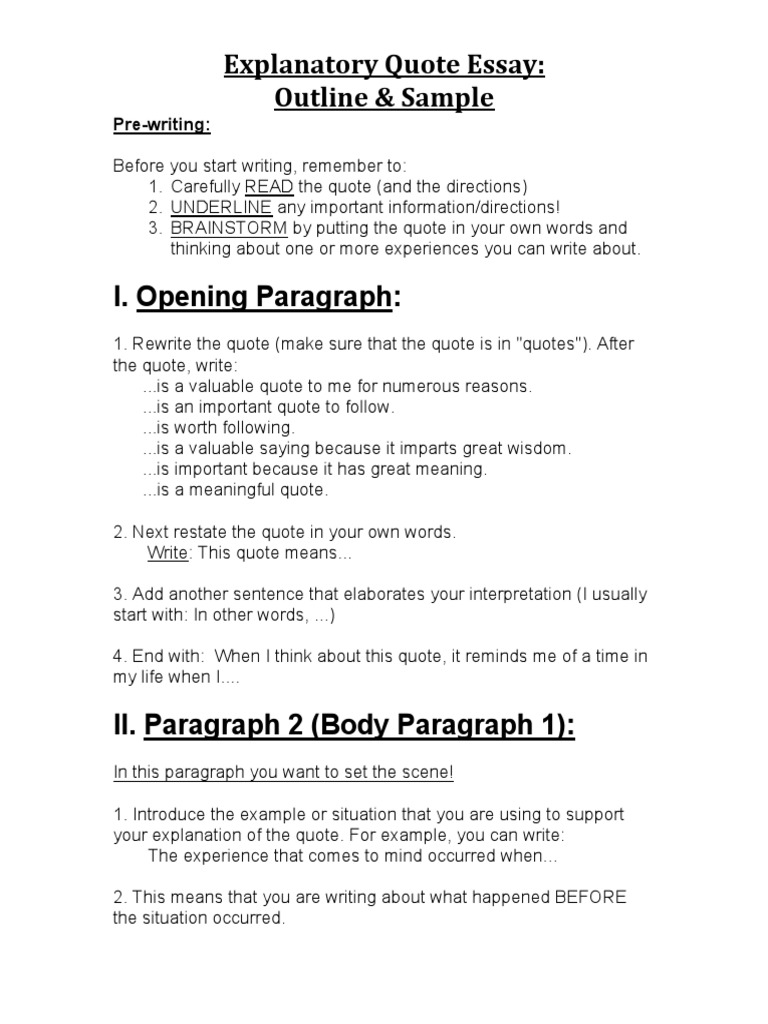 Explanatory Quote Essay Guide | PDF | Paragraph | Essays