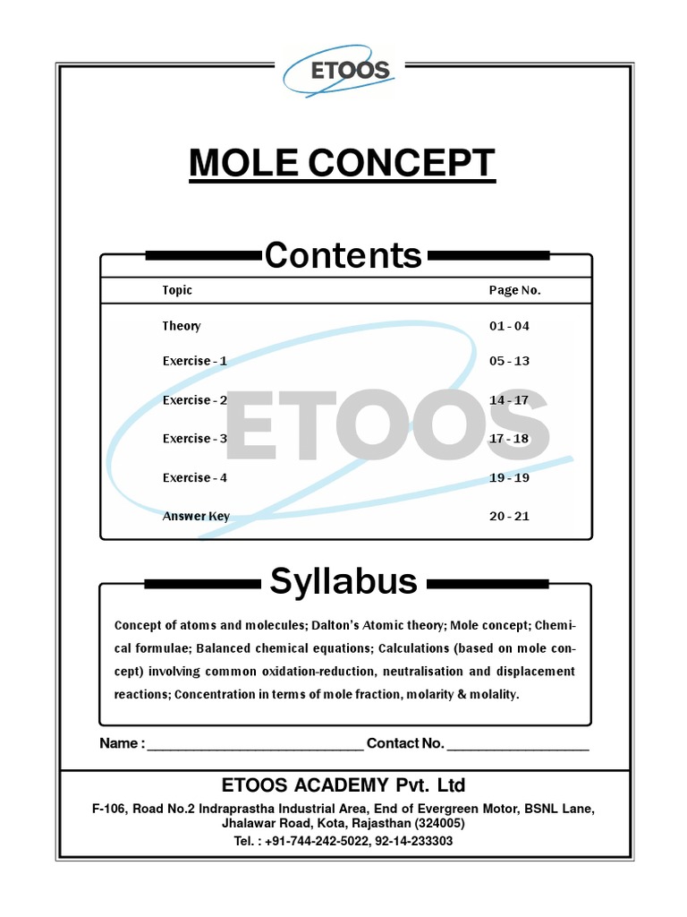Assignment Mole Concept JH Sir-2686 | PDF | Mass Concentration ... Assignment Mole Concept JH Sir-2686 | PDF | Mass Concentration ...