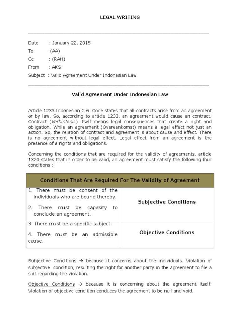Valid Agreement Under Indonesian Law Pdf Consent Ethical Principles